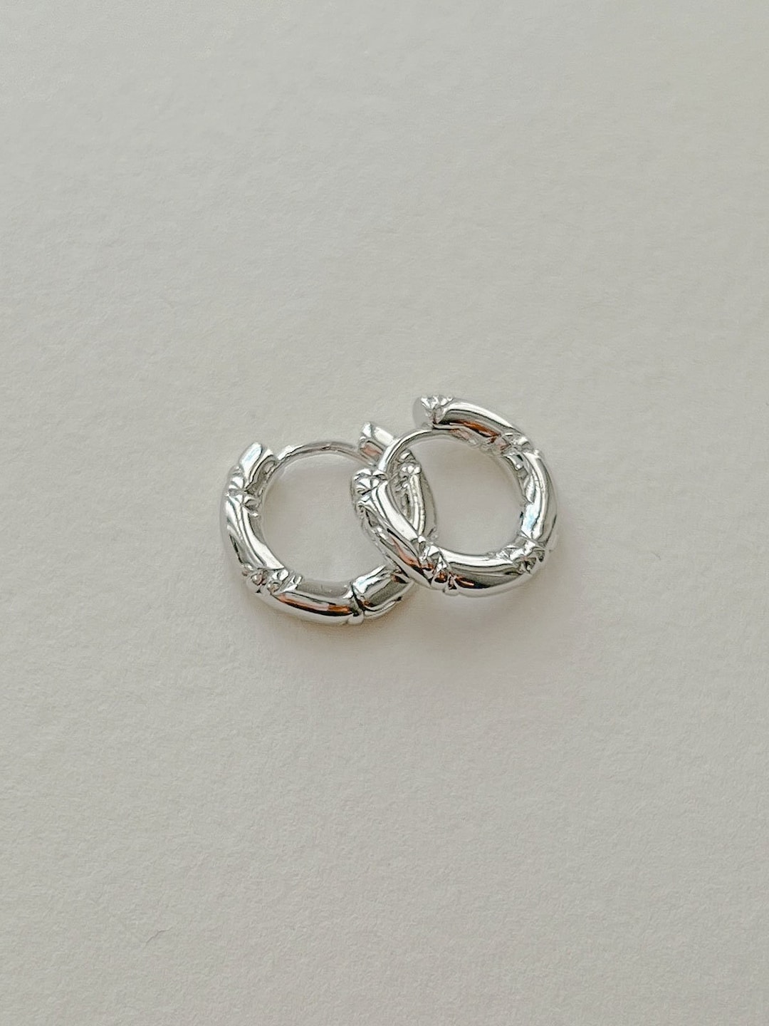 Silver Textured Small Huggie Hoop Earrings, Silver Hoop, Twist Hoop ...