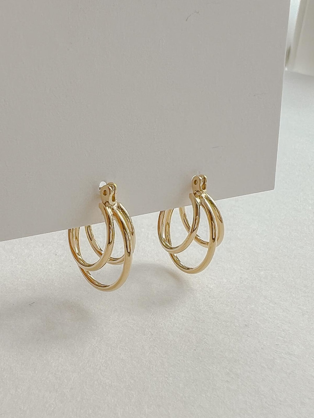 Triple Dangle Gold Hoop Earrings, Mini Hoop, Bold Hoop, Gold Huggies ...