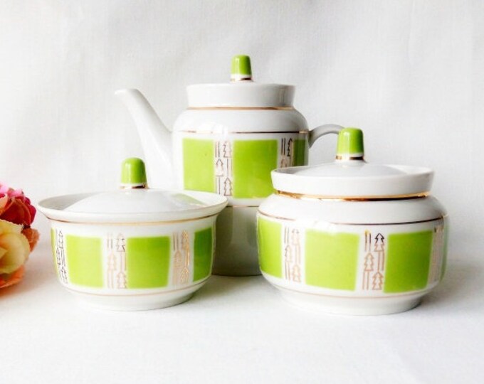 Retro Green Tea Set - Charming Vintage Kitchen Decor - Mother Gift ...