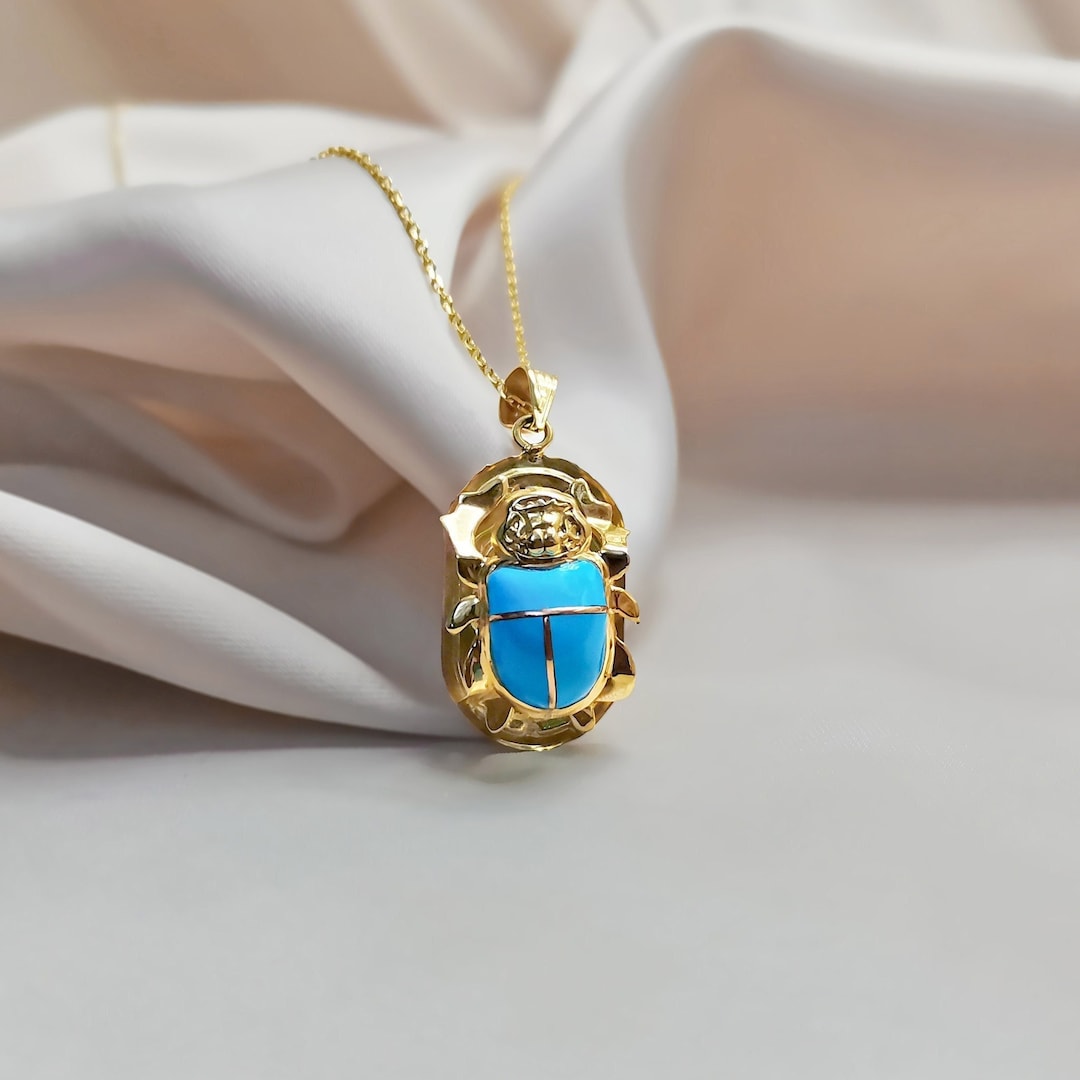 Turquoise Scarab Pendant, 18K Gold Double-sided Scarab, Scarab Lucky ...