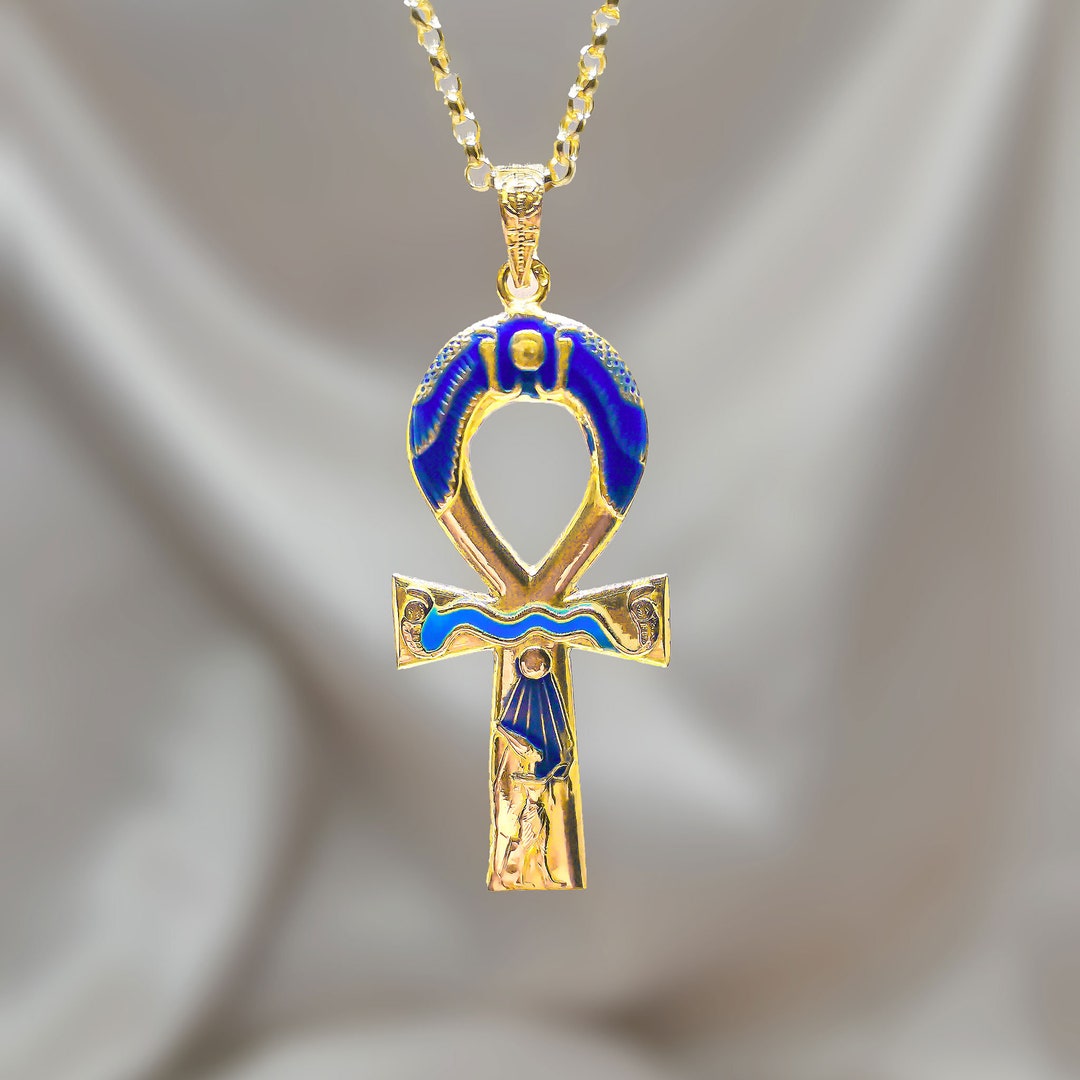 18k Gold Ankh, Key of Life Pendant, Gold Egyptian Cross, Solid Gold ...