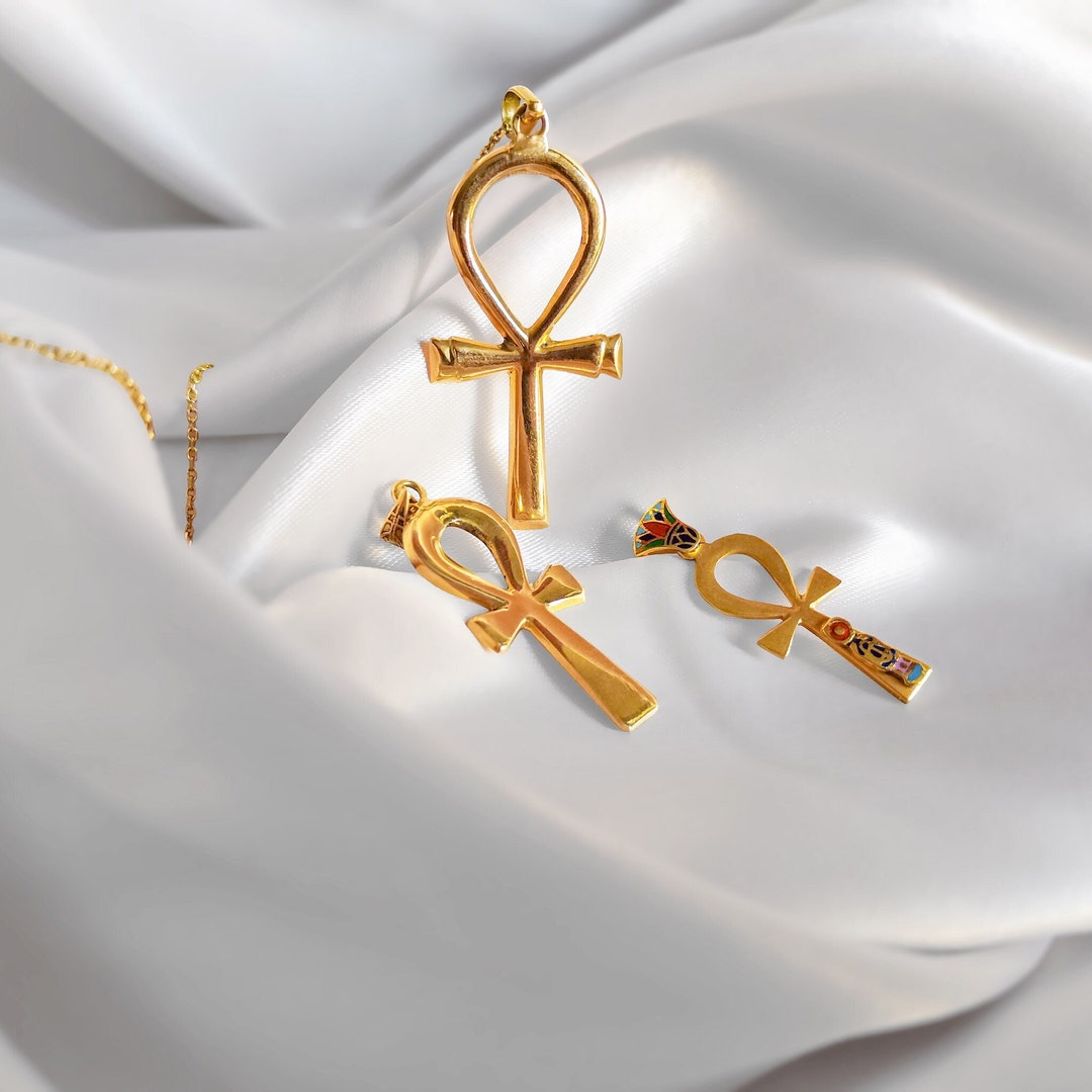 Gold Ankh Jewelry, 18k Gold Ankh Pendant, Egyptian Key of Life Pendant ...