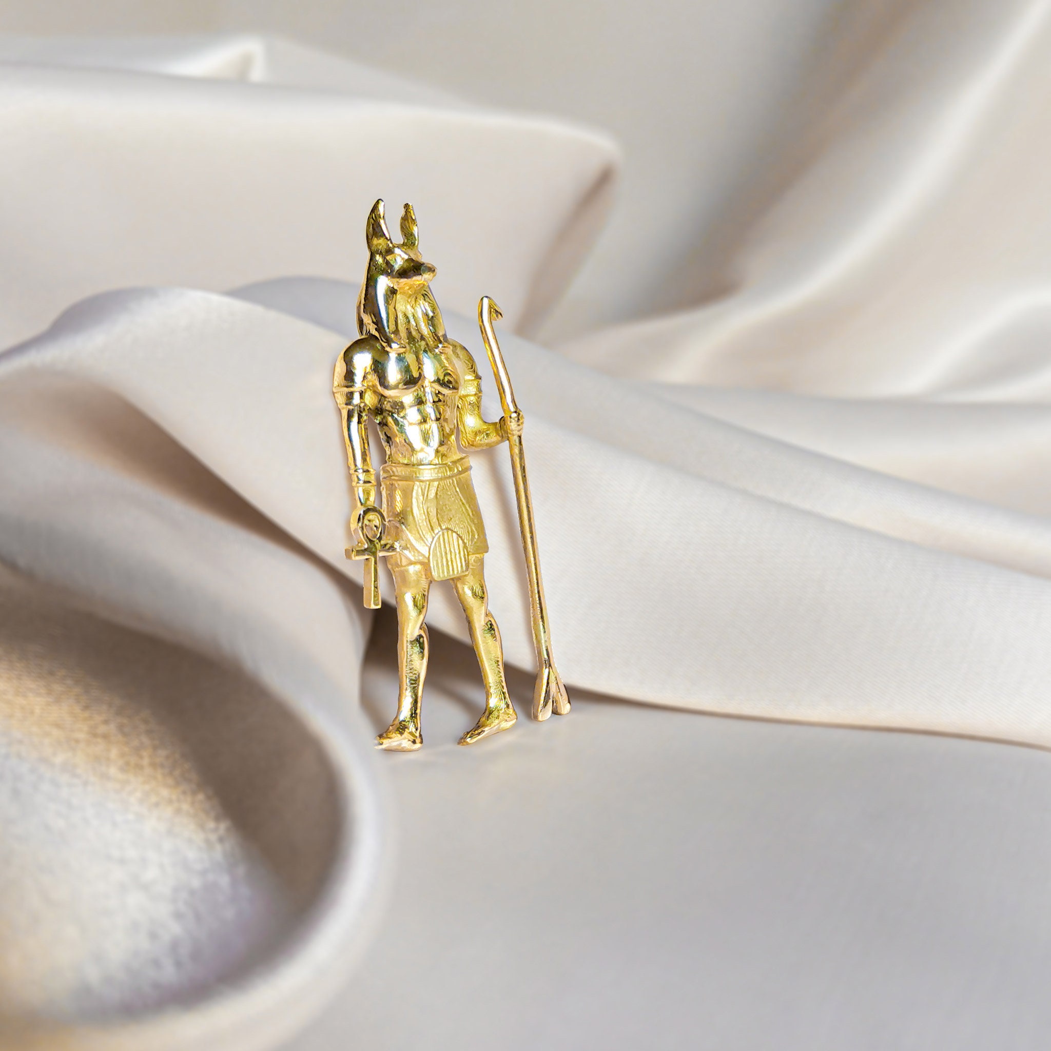 18K Gold Anubis Pendant, God of Mummification, Solid Gold Anubis ...