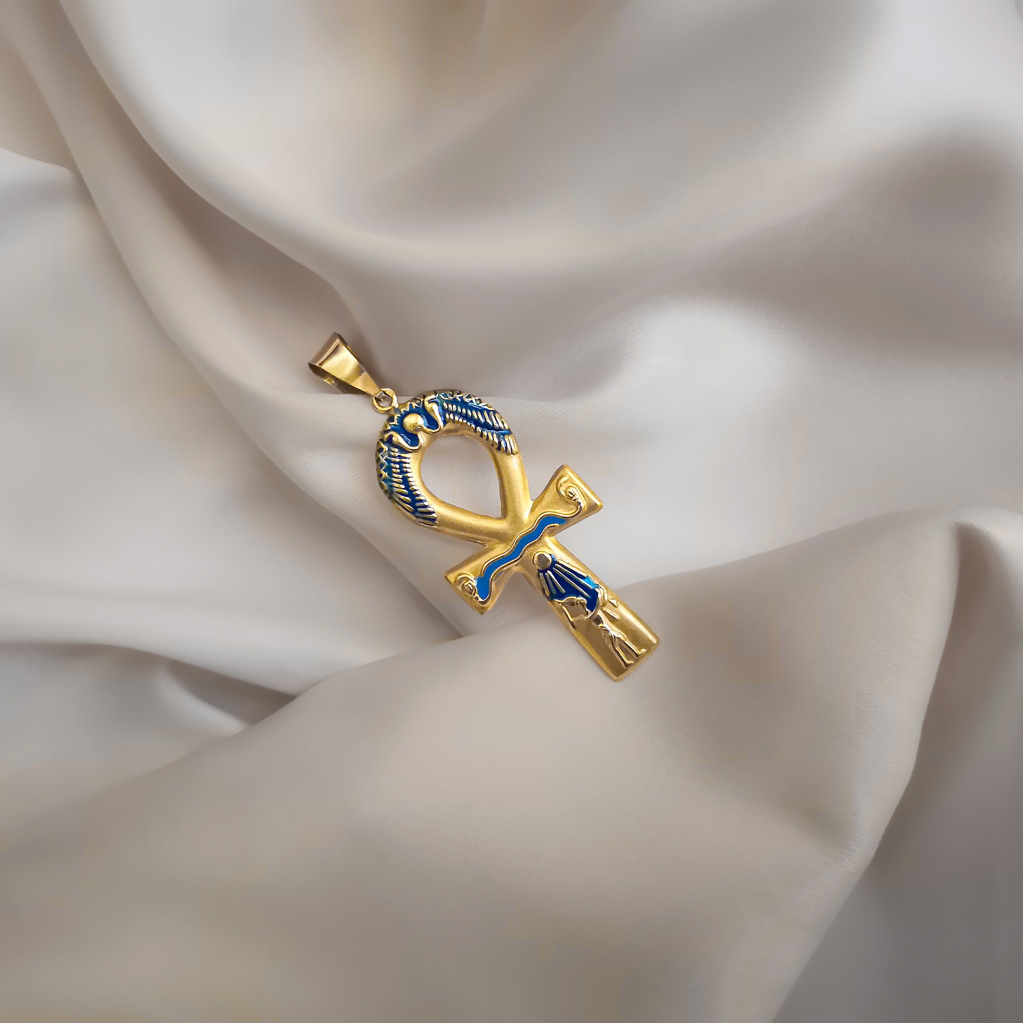 18k Gold Ankh, Key of Life Pendant, Gold Egyptian Cross, Solid Gold ...