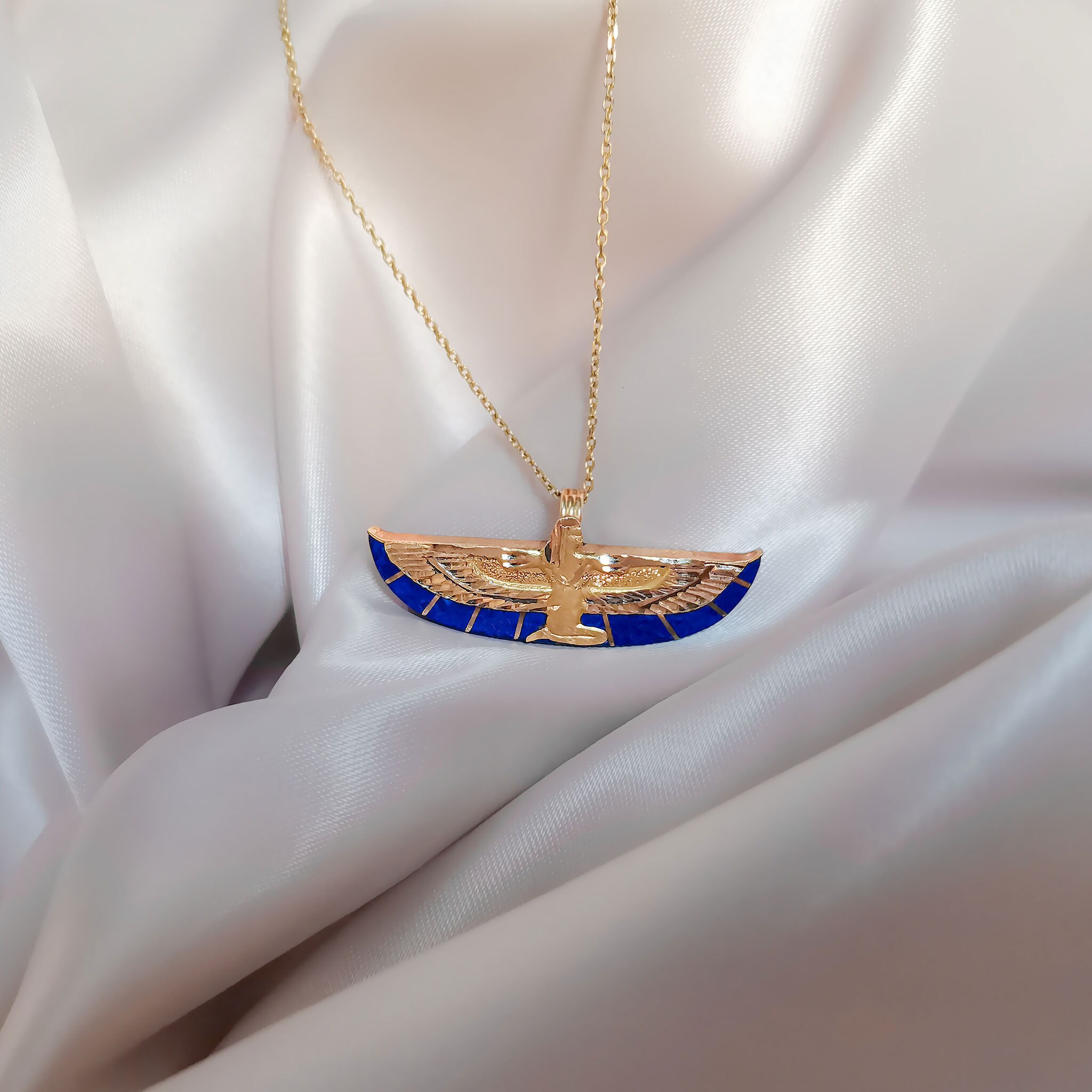 18K Gold Isis Pendant, Lapis Lazuli Isis Pendant, Egyptian Isis Jewelry ...