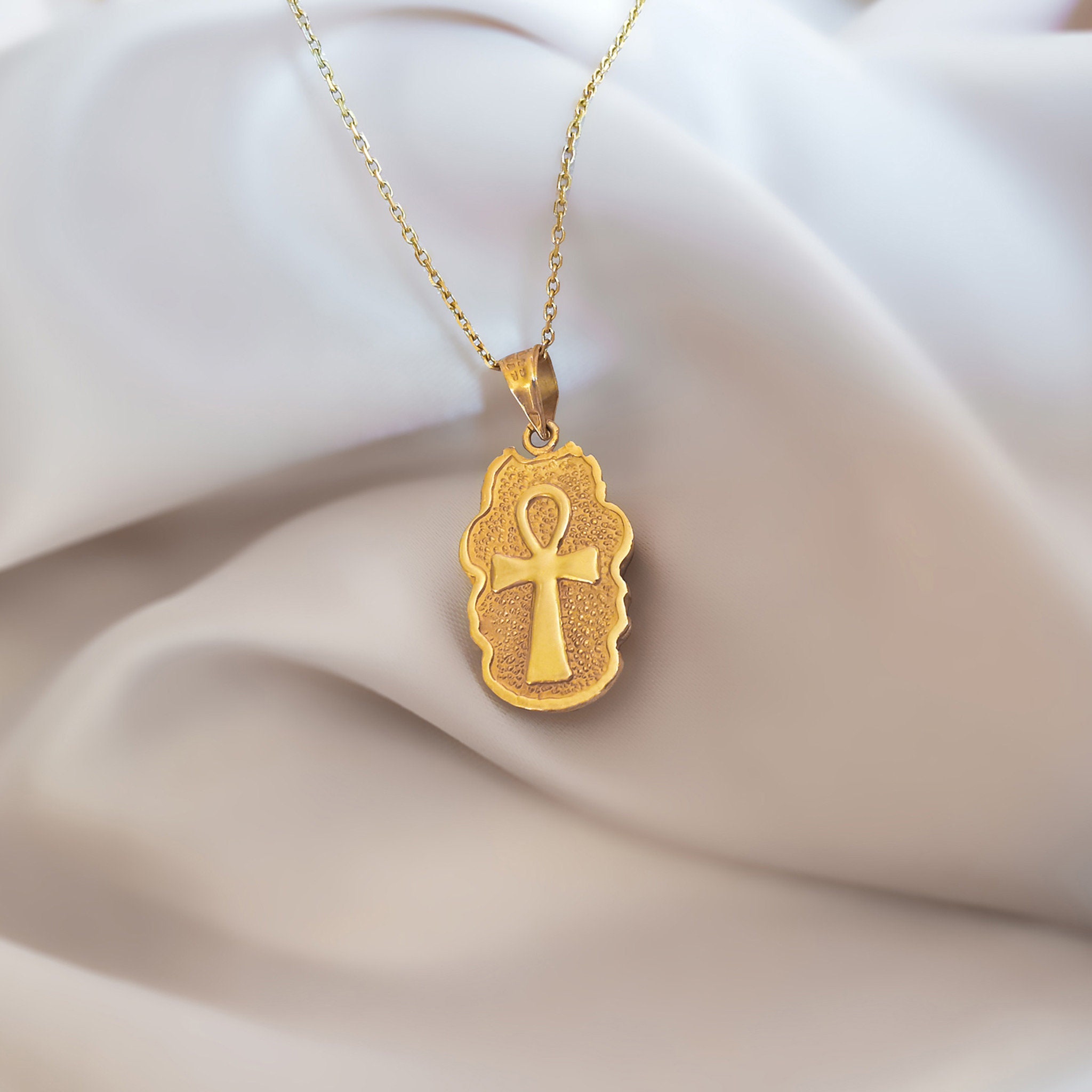 18k Gold Scarab Pendant, Double Sided Scarab & Ankh, Solid Gold Scarab ...