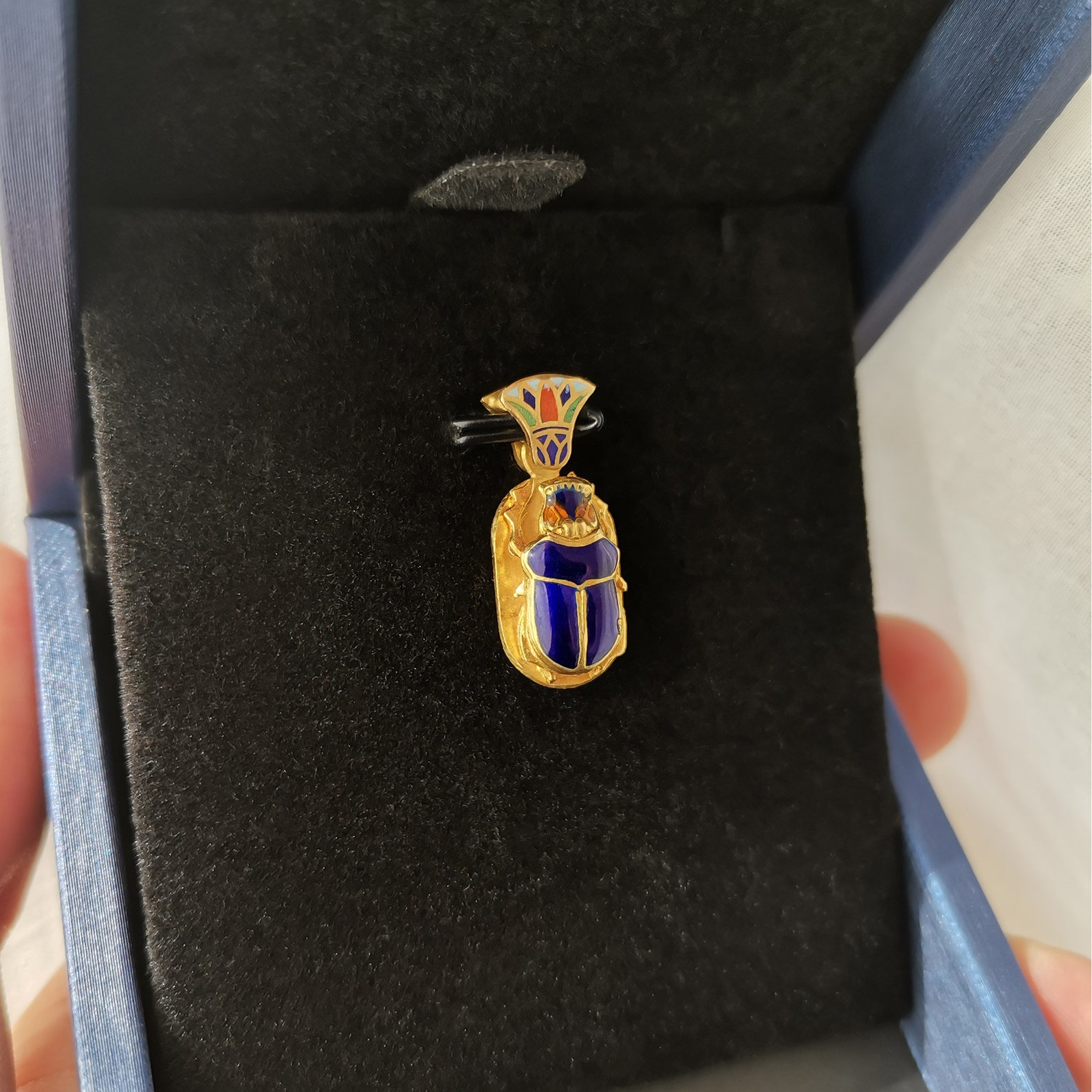 18K Gold Scarab With Lotus Flower Pendant, Double-sided Scarab With ...
