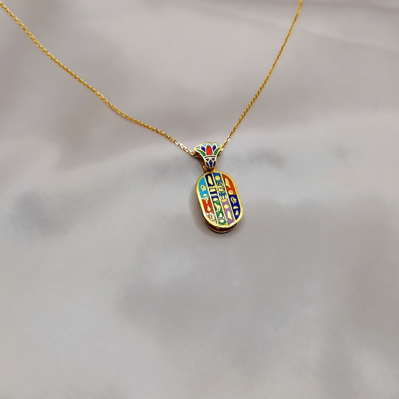 18K Gold Scarab With Lotus Flower Pendant, Double-sided Scarab With ...
