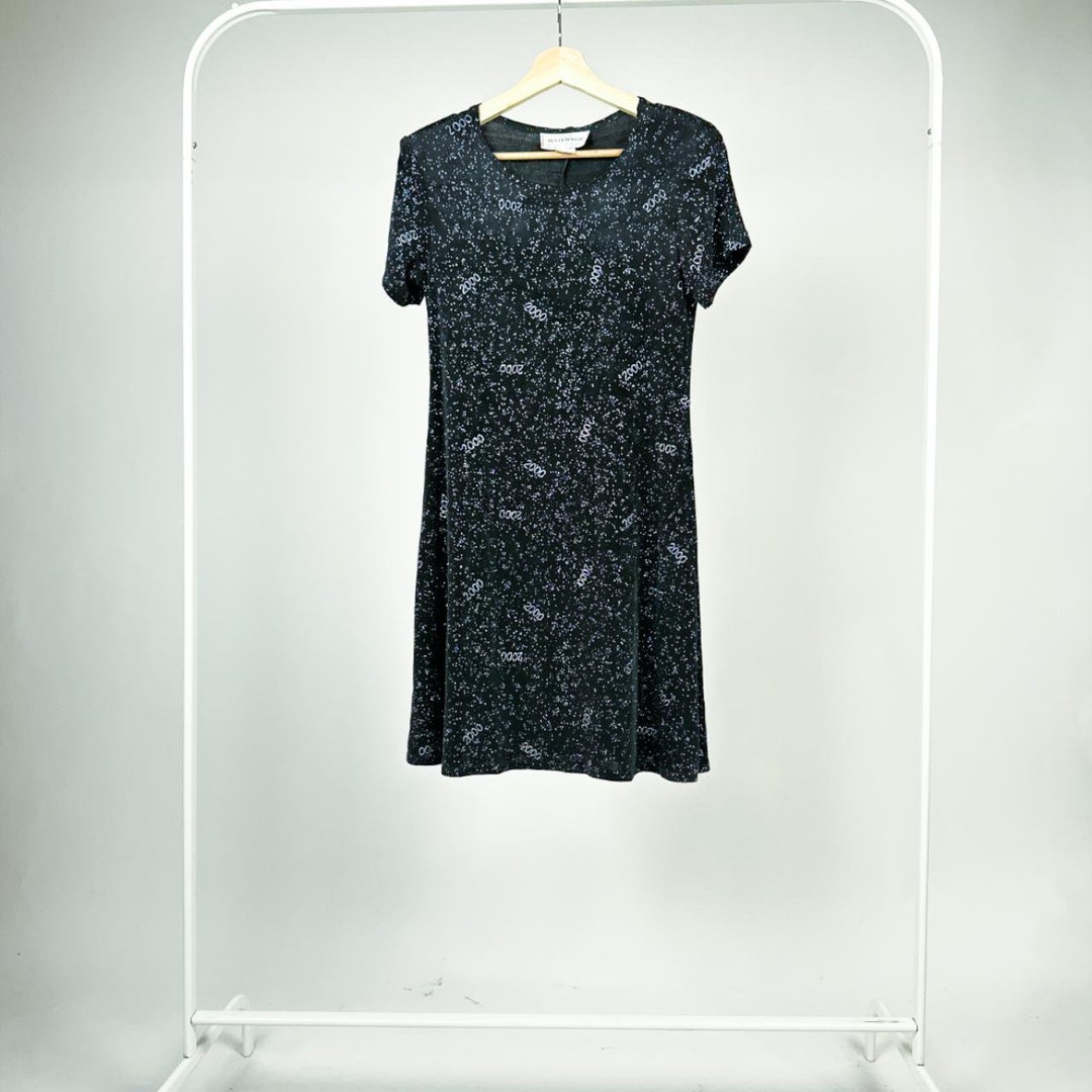 Y2K Millenium Year 2000 Print Glitter Dress With Shoulder Pads - Etsy