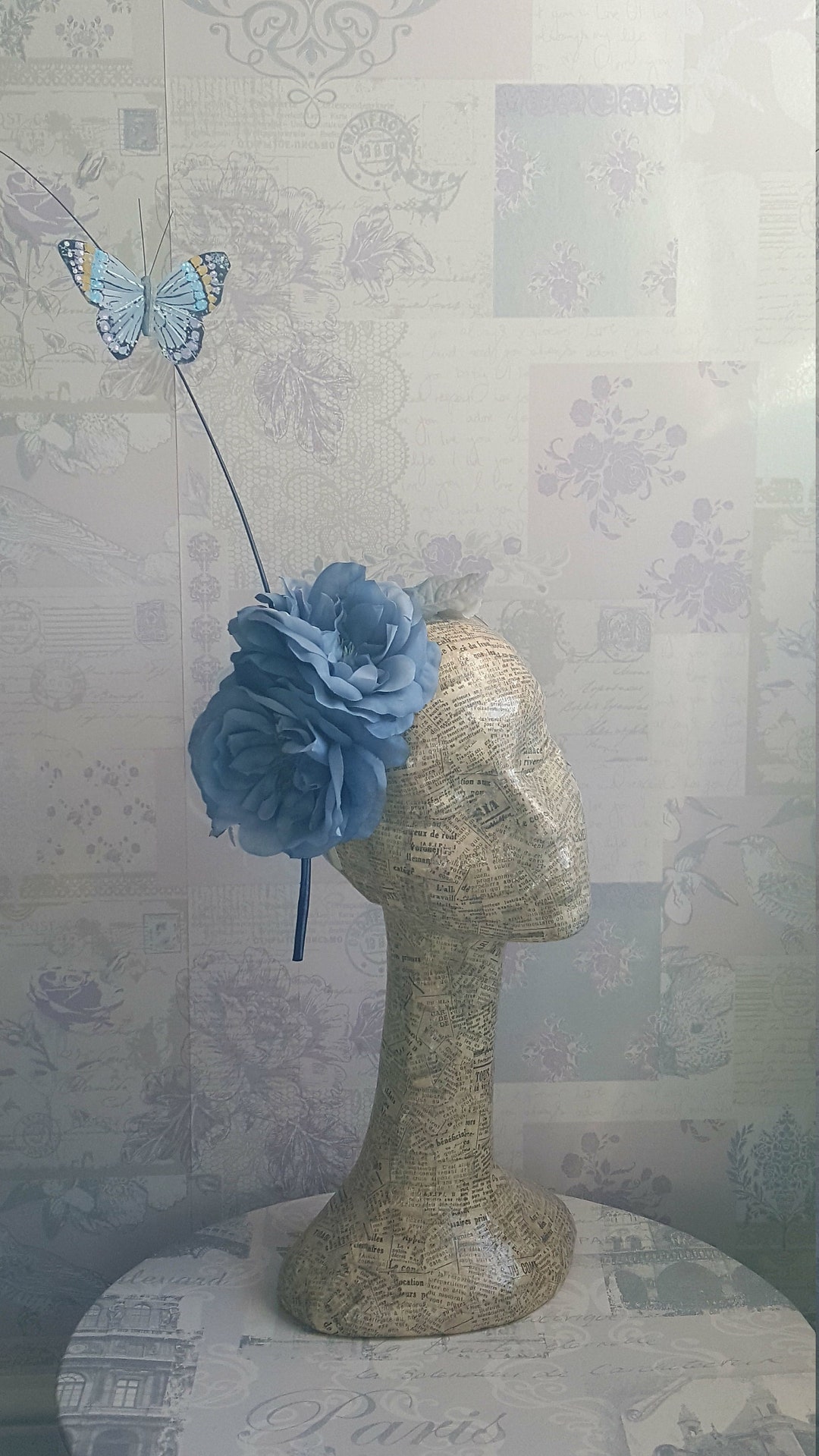 Ophelia Wedgewood Blue Rose and Butterfly Fascinator. Perfect for ...