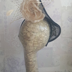 Victoria - Black, Gold and Cream Teardrop Percher Fascinator Hatinator ...