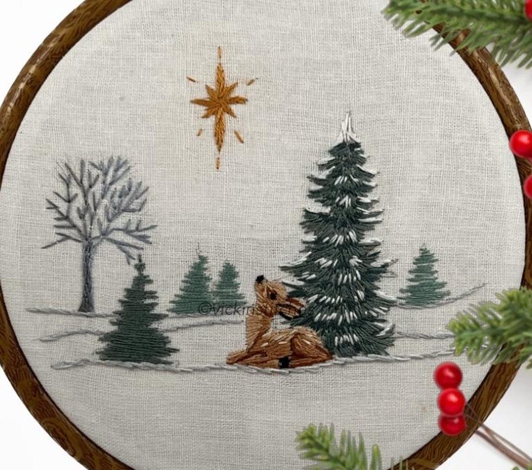 Easy Christmas Deer Embroidery Kit for Beginners. Snow Woodland Deer ...