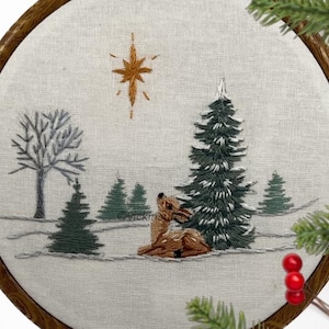 Easy Christmas Deer Embroidery Kit for Beginners. Snow Woodland Deer ...