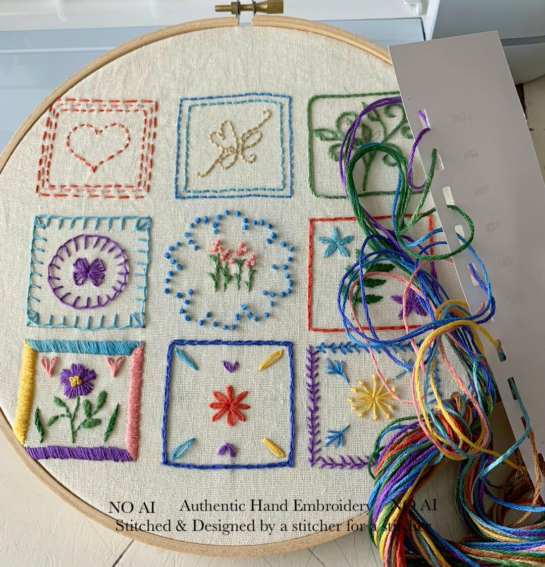 Beginner Embroidery Sampler | Easy Floral Stitch Design | DIY Hand ...
