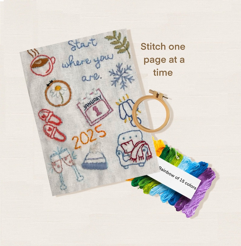 A Year in Stitches Embroidery Sampler Book Kit. Beginner Embroidery ...
