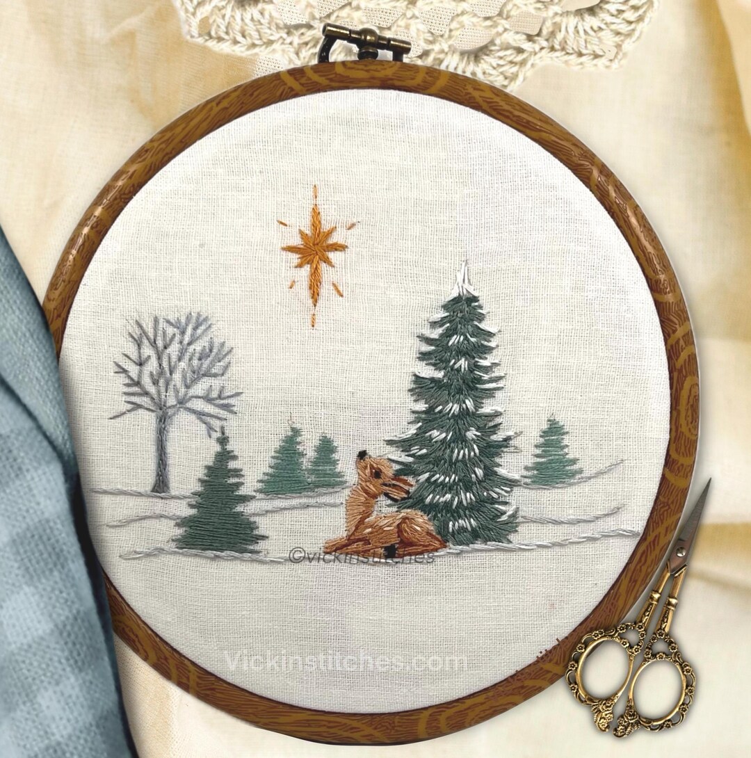 Easy Christmas Deer Embroidery Kit for Beginners. Snow Woodland Deer ...