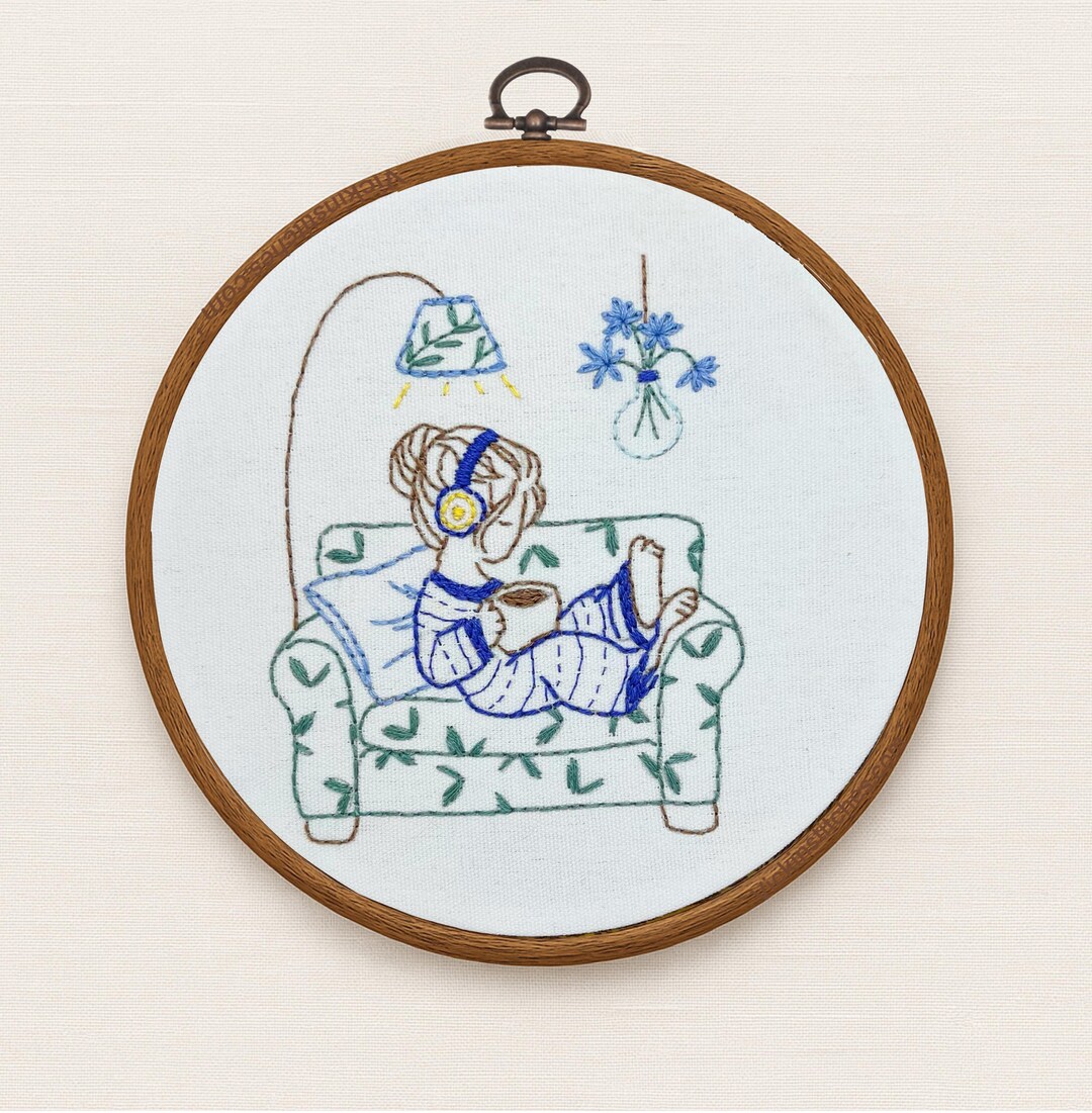 Cozy Girl Embroidery Kit: Coffee, Headphones, Beginner DIY Craft - Etsy