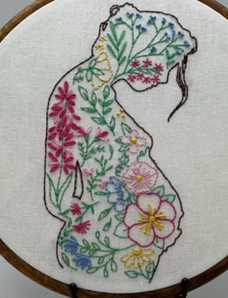 Pregnancy New Mother Embroidery Design: Floral Silhouette Pattern (PDF ...