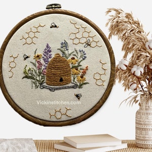 Beginner Bee Embroidery Pattern Pdf Honey Bee Hive Wall Decor, Easy ...