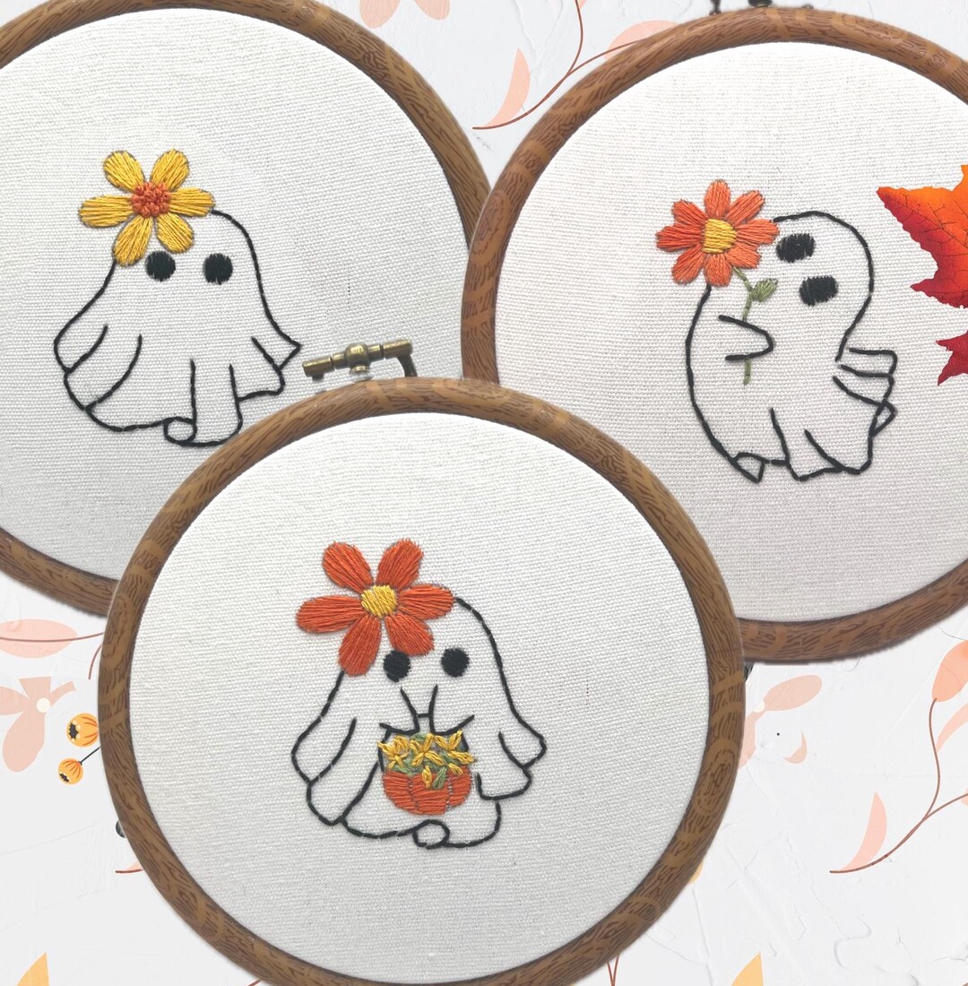 Retro Ghost With Flowers Easy Halloween Embroidery Pattern Pdf Download ...