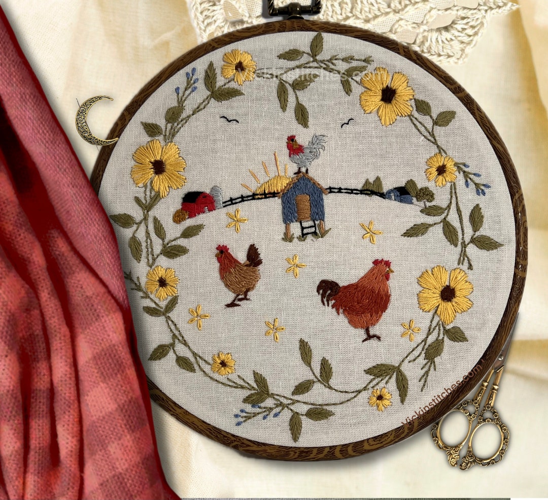 Chicken Coop Farm Beginner Embroidery Pattern Pdf Download- Easy ...