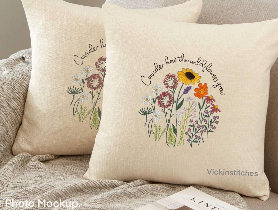 Wildflower Hand Embroidery Pillow Cover Kit for Beginners. Flower ...