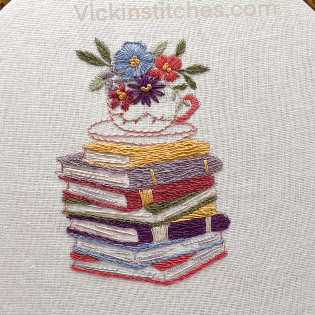 Book Lover Book Stack Reader Embroidery Kit - Beginner Friendly, Cozy ...