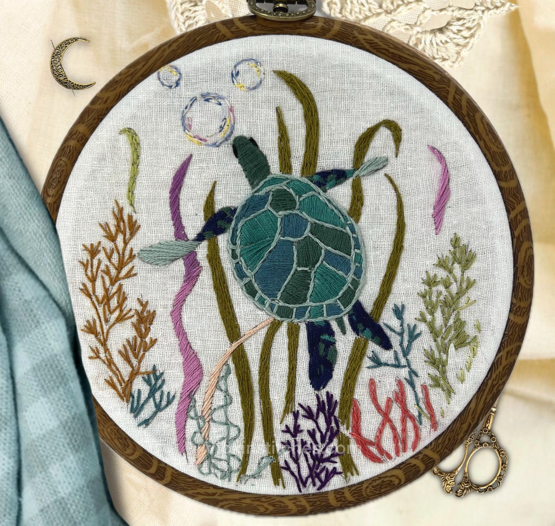 Sea Turtle Embroidery Pattern PDF Download - Ocean Marine Life Wall ...