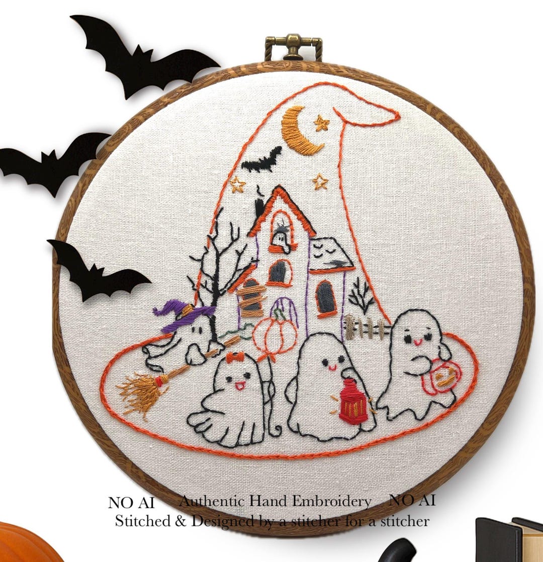 Halloween Embroidery Kit: Ghost Parade, Witch Hat, Haunted House - DIY ...