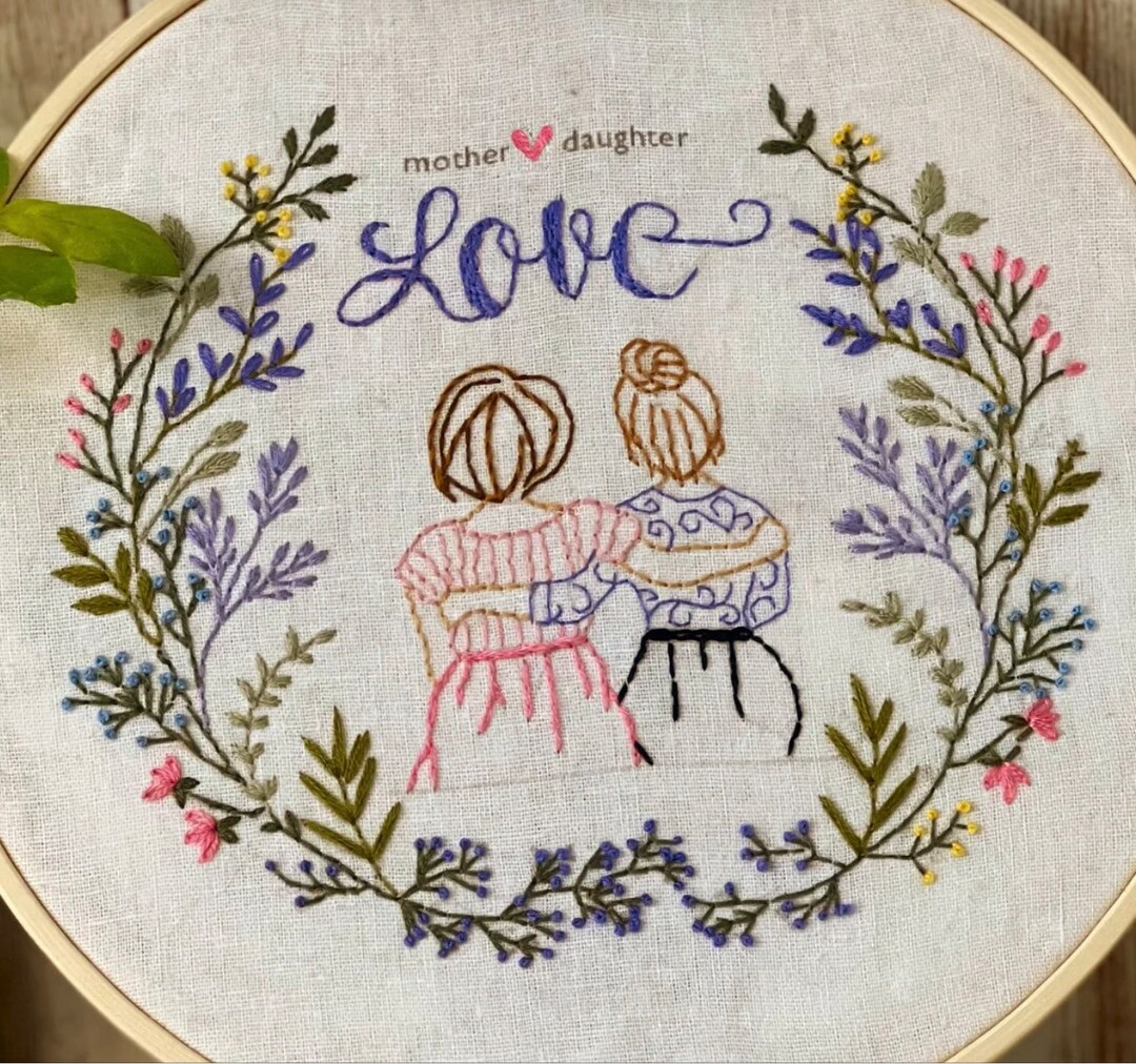 Mother Daughter Embroidery Pattern: Beginner Family Love Design ...
