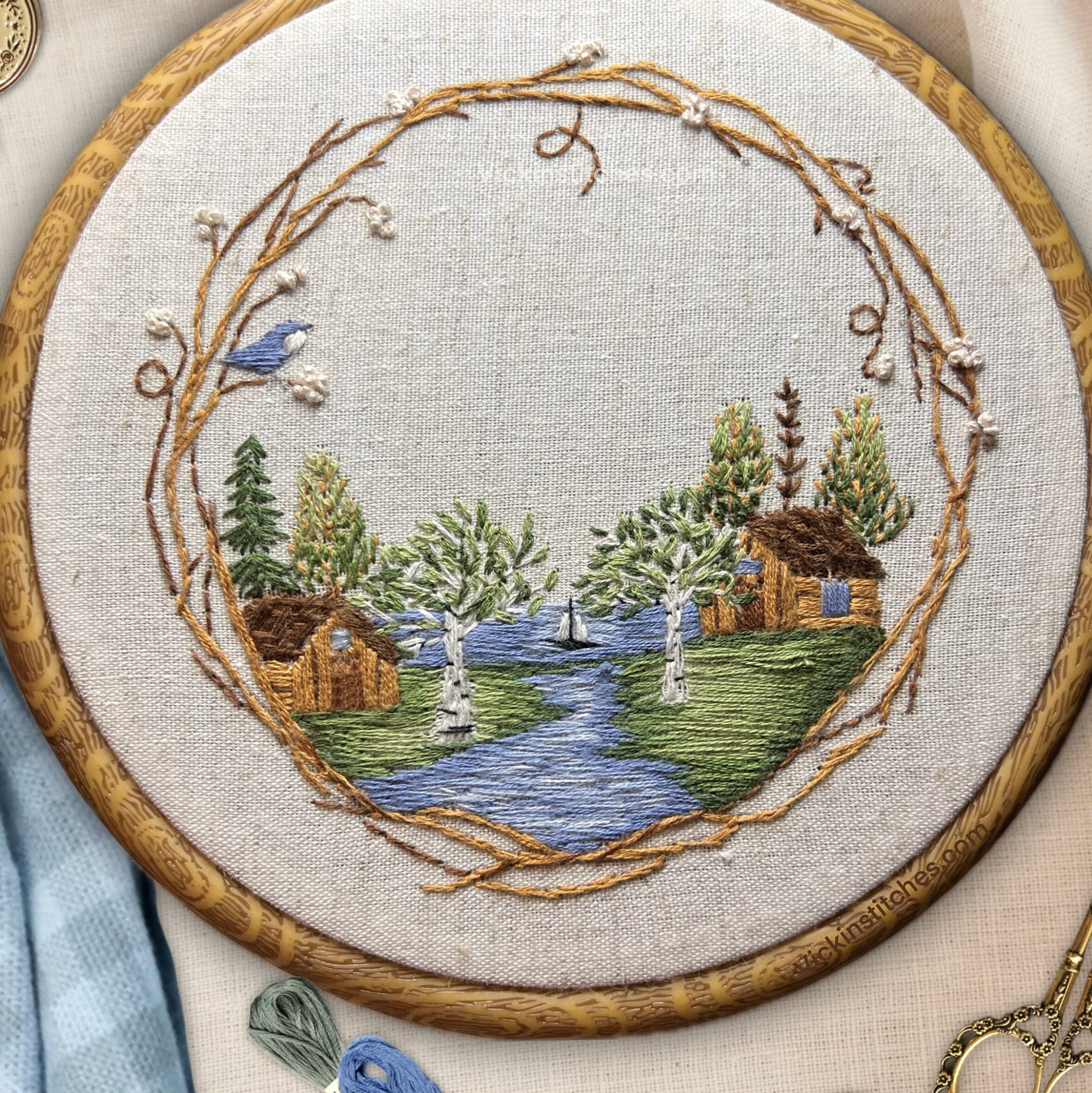 Cabin Lake Embroidery Kit: Beginner Woodland Landscape Pattern - Etsy
