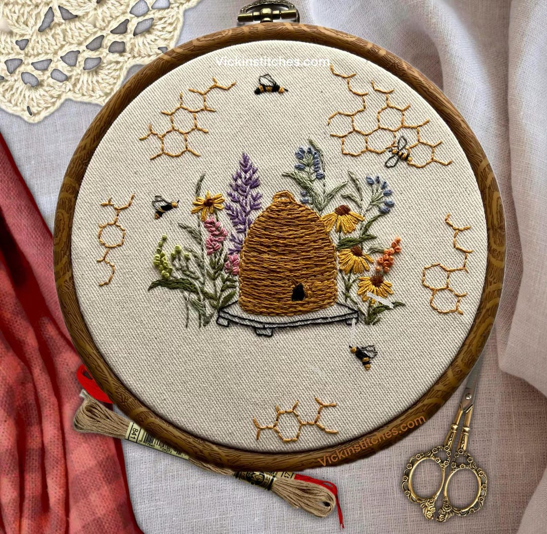 Bee Hive ,nature, Honey Bee ,pattern Hand Embroidery Design PDF Instant Download _ Rintable ...