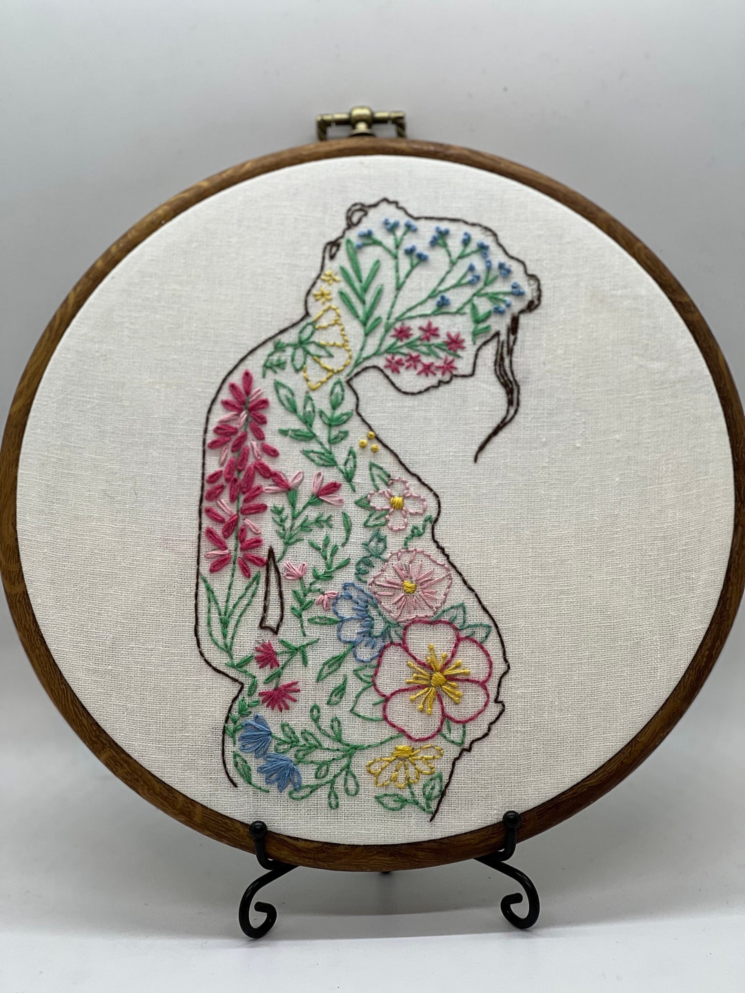 Pregnancy New Mother Embroidery Design: Floral Silhouette Pattern (PDF ...
