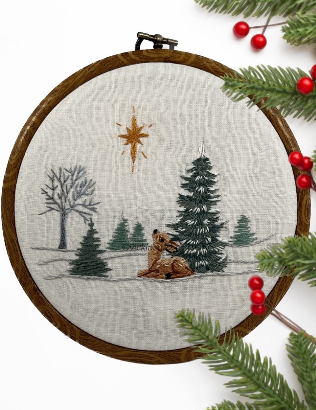 Easy Christmas Deer Embroidery Kit for Beginners W/ Beautif'ul Snowy ...