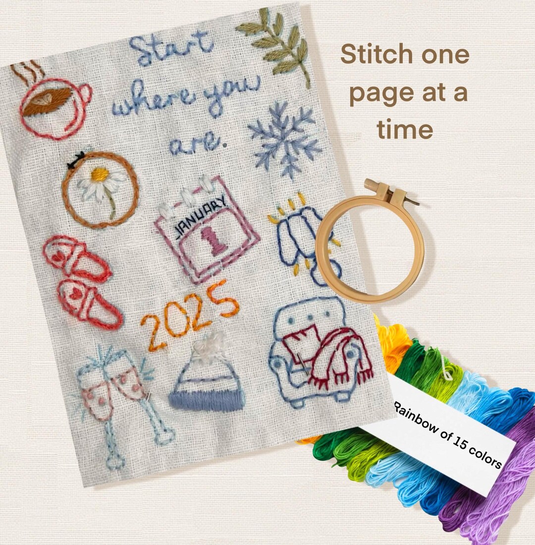 A Year in Stitches Embroidery Sampler Book Kit. Beginner Embroidery ...