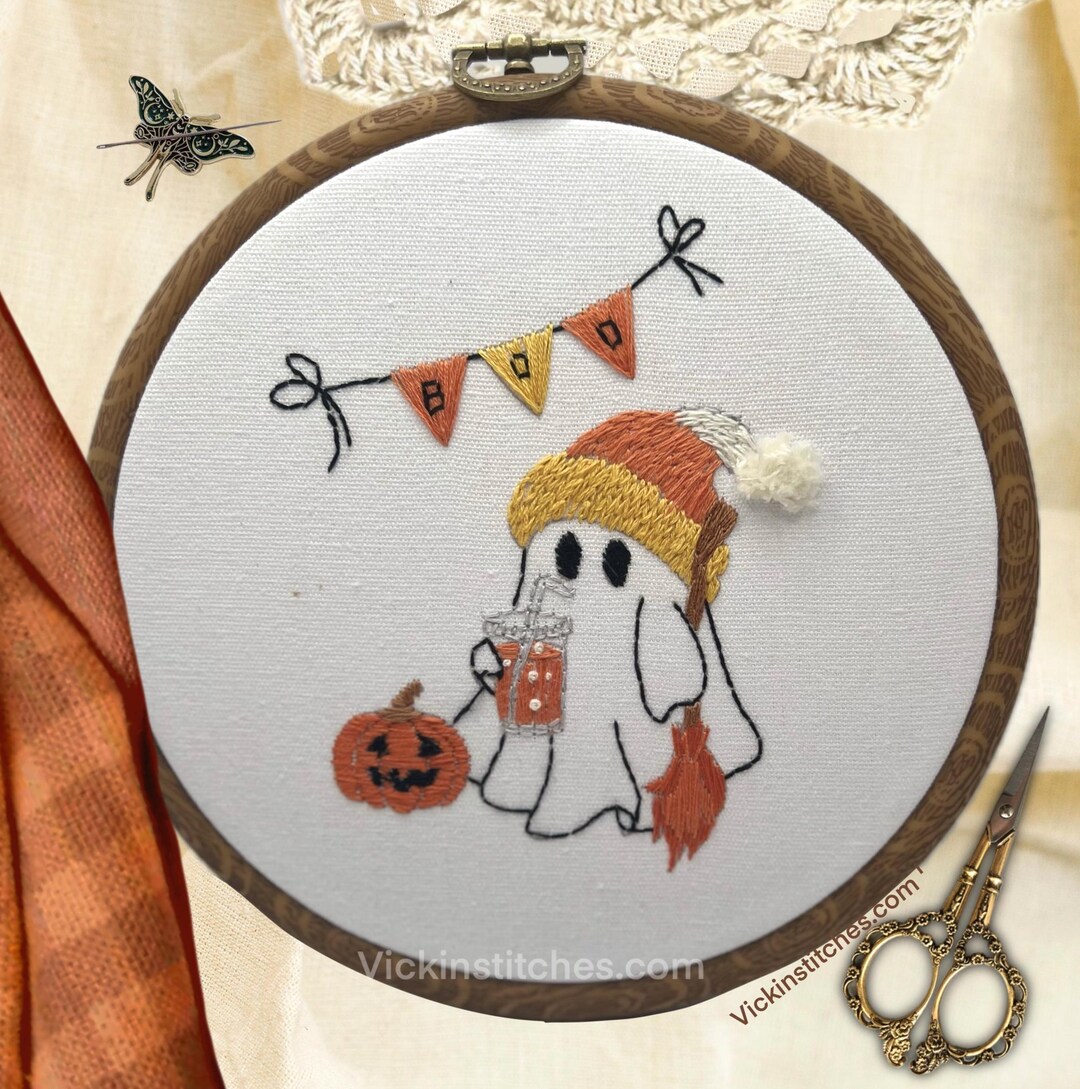 Easy Halloween Ghost Embroidery Pattern Pdf Download | Cozy Autumn Wall ...