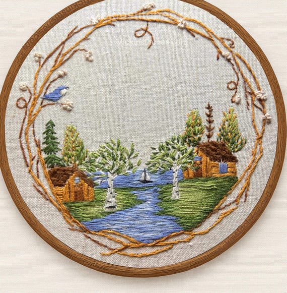 Lake Home Embroidery Designs Lake Louise Embroidery DIY Kit By Angiels