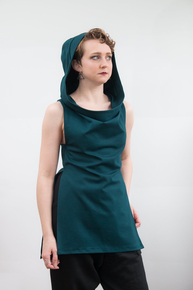 Druid Tunic // Cowl Neck Hooded Tunic / High Slit / Sleeveless | Etsy