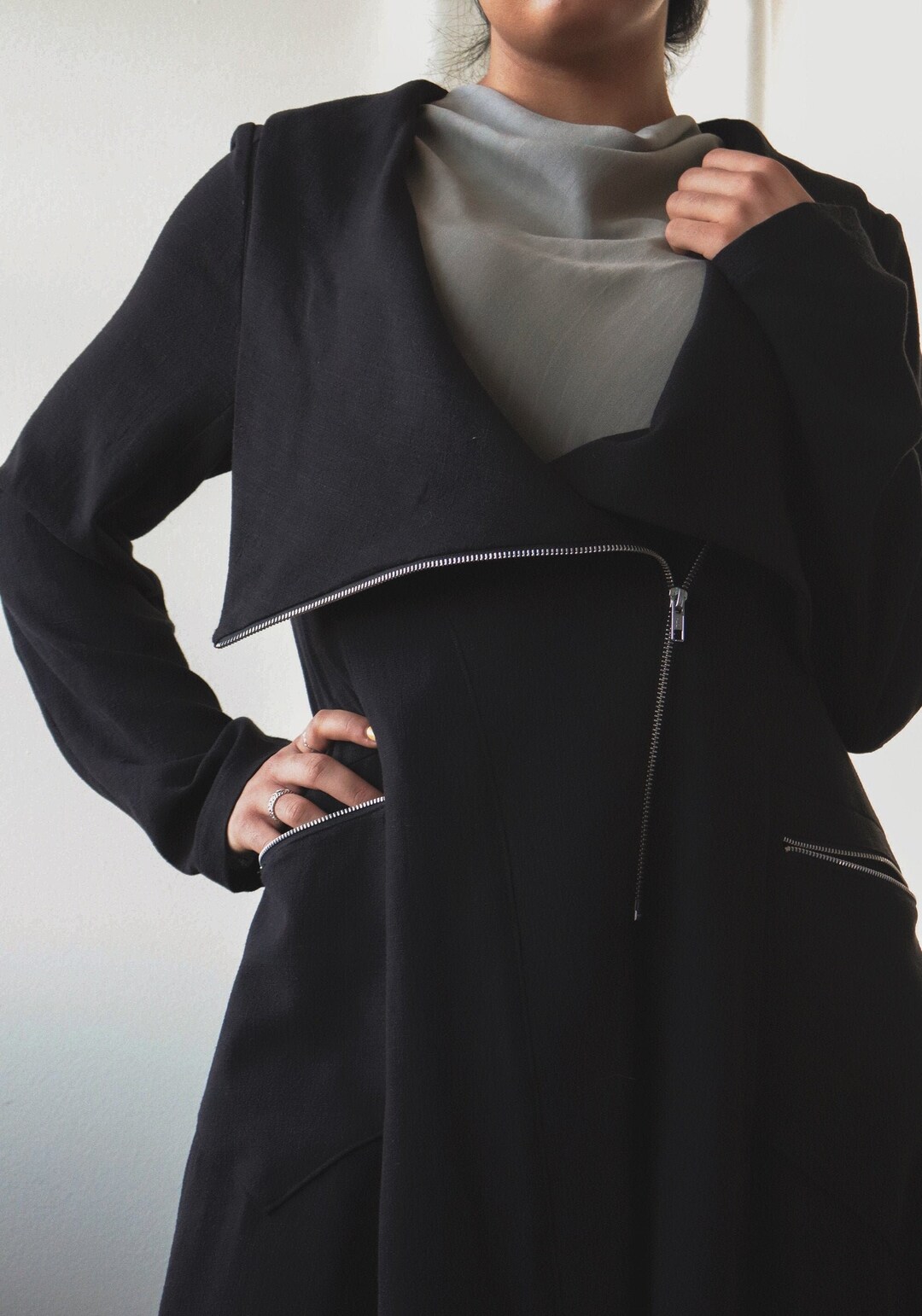 Sorcerer Jacket // Diagonal Zip / Cowl Neck / Lightweight Jacket - Etsy