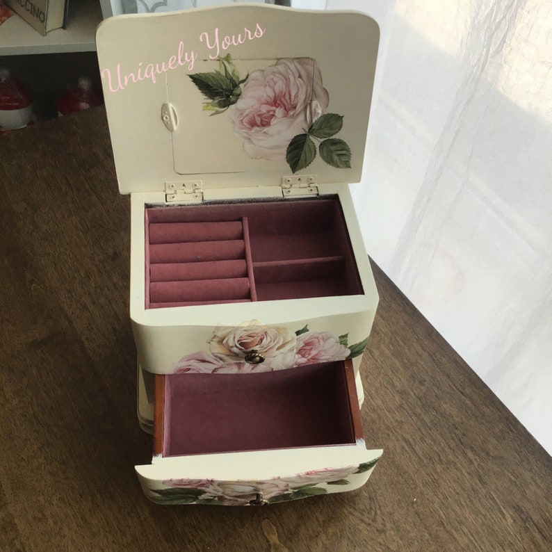 Cream With Roses Flower Vintage Music Jewelry Box Romantic Shabby Chic ...