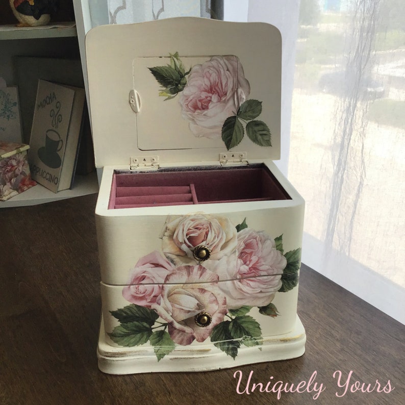 Cream With Roses Flower Vintage Music Jewelry Box Romantic Shabby Chic ...
