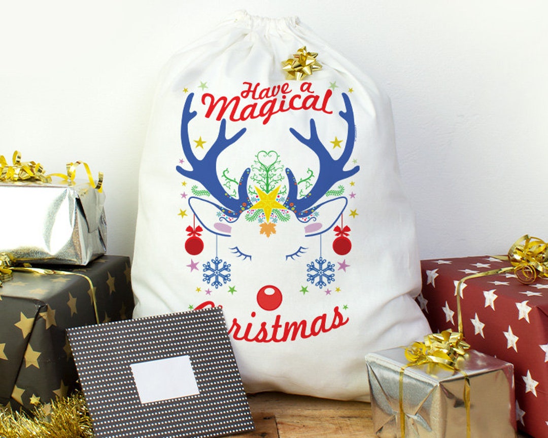 Have A Magical Christmas Rudolph White Santa Sack - Etsy