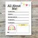 First Day of School Questionnaire Back to School Printable All About Me ...