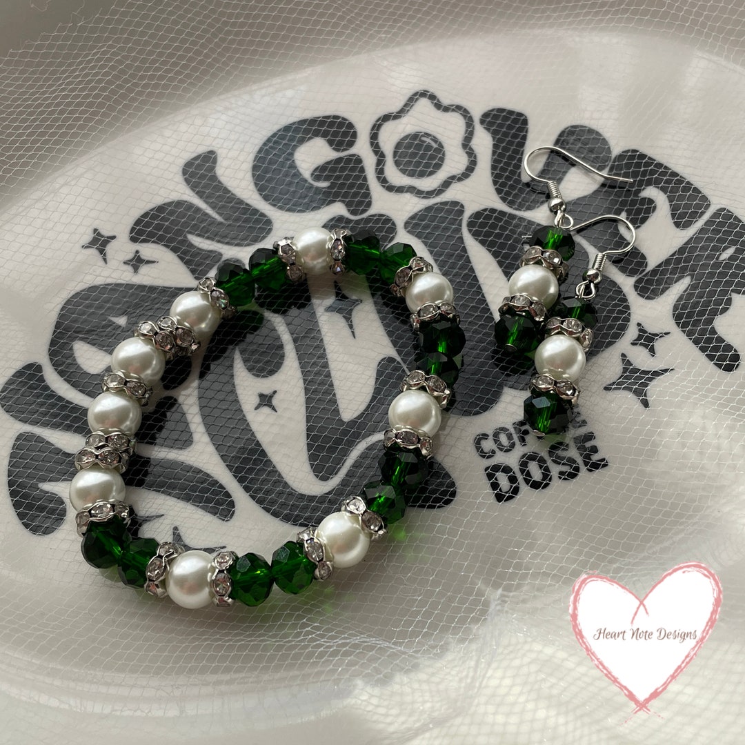 Nature's Touch Sage Green Crystal Bracelet and Earrings Green Crystal ...