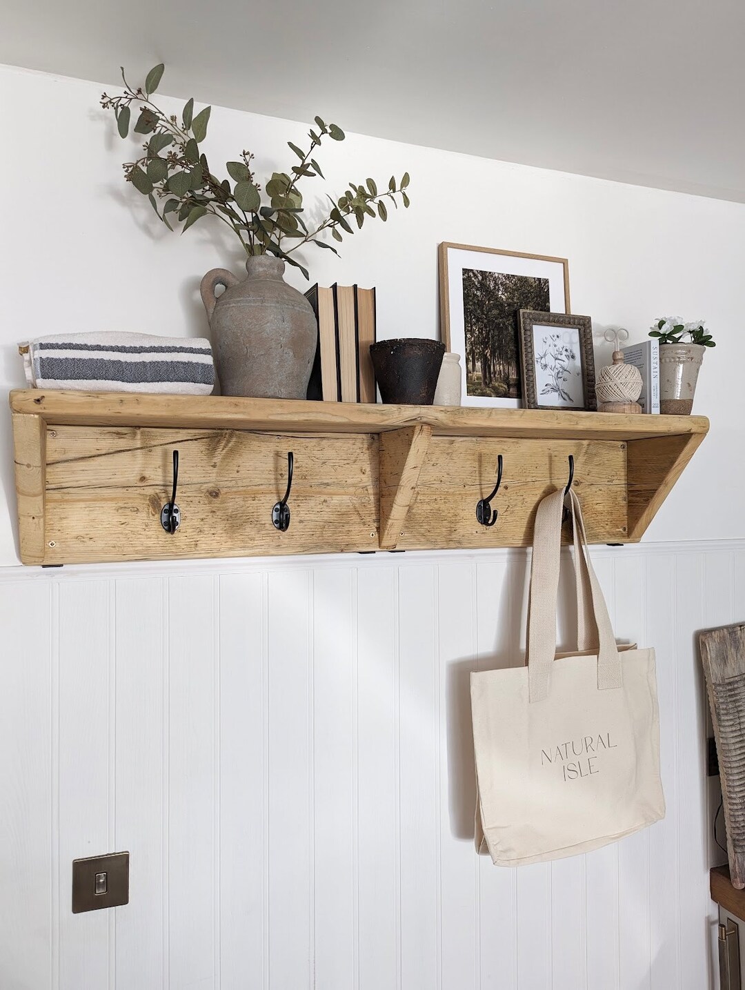 Reclaimed Wood Coat Rack With Shelf: Rustic Farmhouse Style-midanbury ...