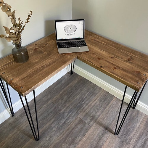 Bespoke Wooden Corner Desk L Shape Desk Hairpin Legs | Etsy UK