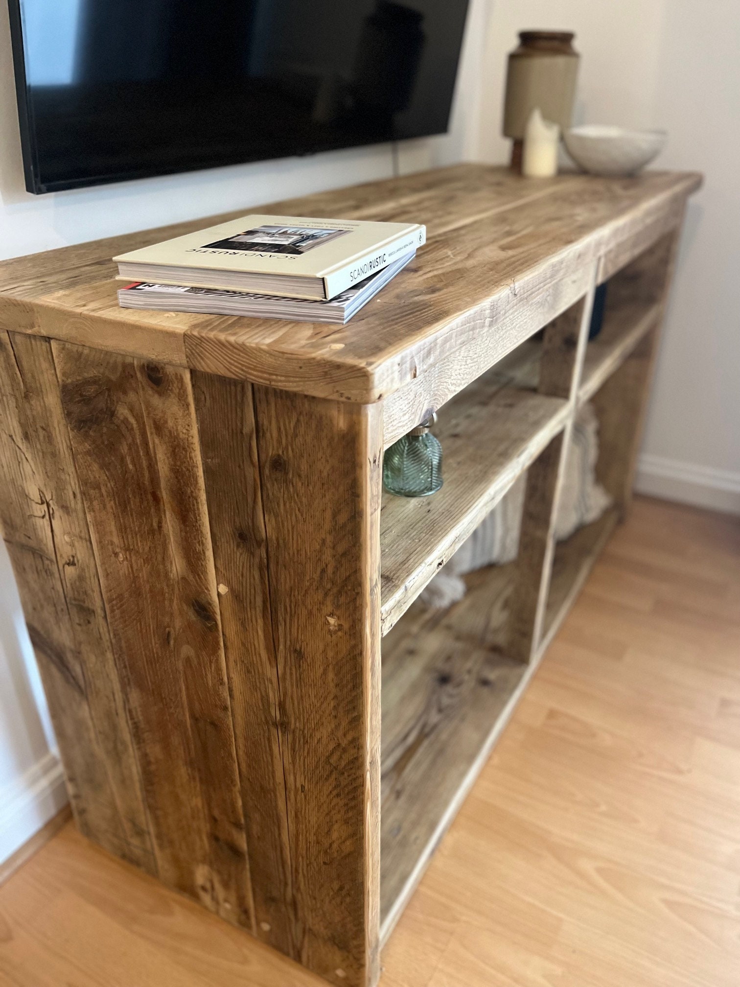 Handmade Reclaimed Wood Console Table: Rustic Media Cabinet - MILTON - Etsy