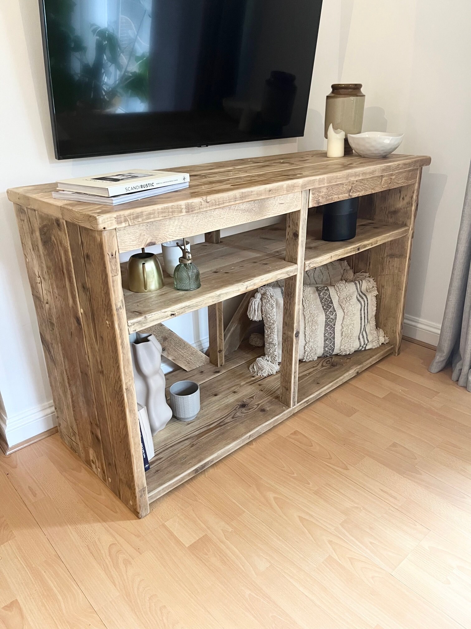 Handmade Reclaimed Wood Console Table: Rustic Media Cabinet - MILTON - Etsy