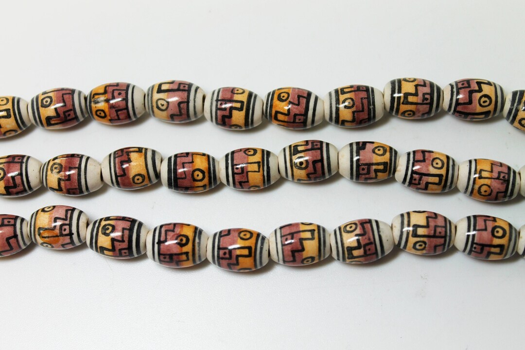 13x9mm Hand Painted Peruvian Oval Beads With Orange and Maroon - Etsy