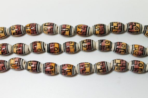 13x9mm Hand Painted Peruvian Oval Beads With Orange and Maroon - Etsy